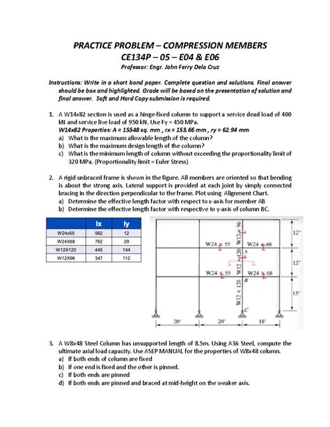 Practice Problem C Compression Members PRACTICE PROBLEM COMPRESSION MEMBERS CE P