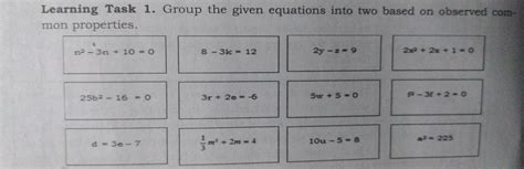 solved learning task 1 group the given equations into two based on
