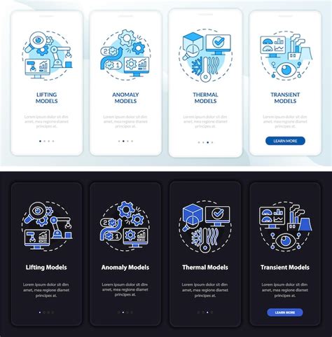 Premium Vector Virtual Modeling Night And Day Mode Onboarding Mobile App Screen Walkthrough