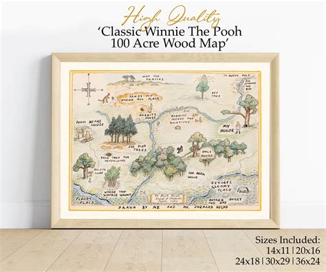 100 Acre Wood Map Classic Winnie The Pooh Aker Map Print Winnie The