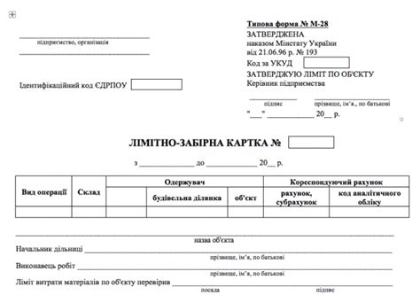 Типова форма № М 28 шаблон зразок документу Україна ⚖️ ЮрХаб