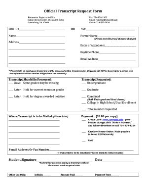 Official Transcript Request Form Seton Hill University Setonhill Fill And Sign Printable