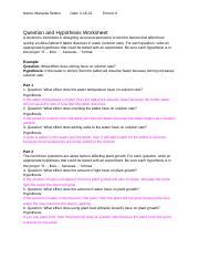 Hypothesis Practice Name Marquita Sellers Date Period Question And Hypothesis