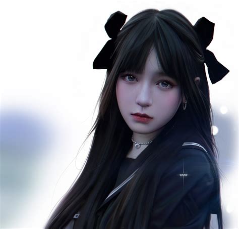 배경 화면 피부 말뿐인 겉옷 속눈썹 Flash Photography 앞머리 흑발 히메 컷 겹친 머리카락 가발