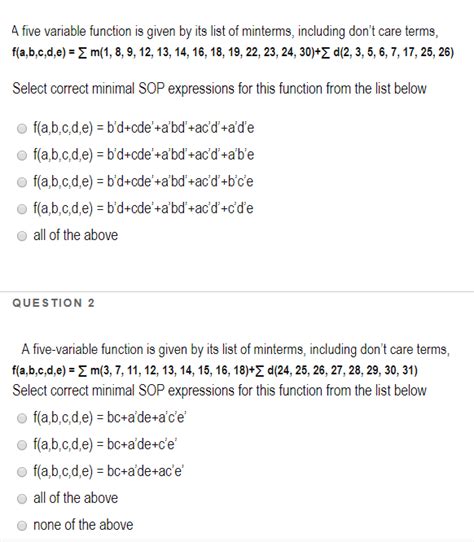 Solved A Five Variable Function Is Given By Its List Of