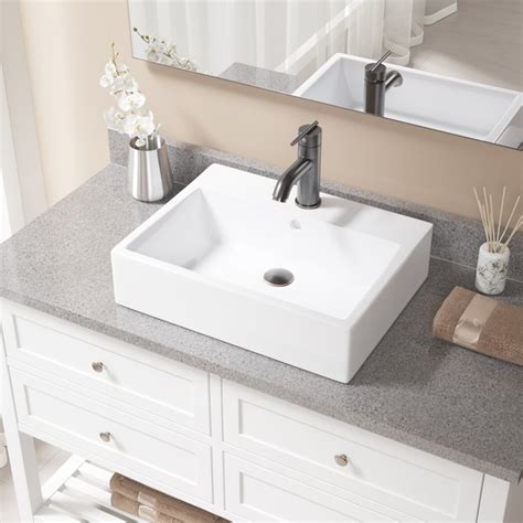 Mrdirect Vitreous China Rectangular Vessel Bathroom Sink With Faucet And Overflow And Reviews