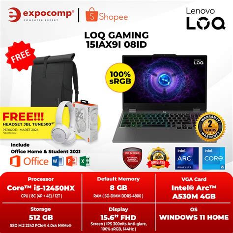 Jual Lenovo Loq Gaming Iax I Id Grey Core I Hx Arc A M Gb Gb W Ohs Shopee