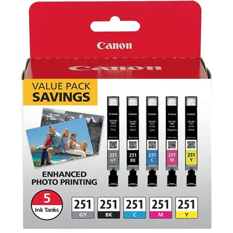 Canon 251 Standard Yield Ink Cartridge 5 Pack 6513b011 Black Cyan