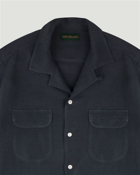 Gray Rayon Linen Open Collar Ls Shirt Diplomate