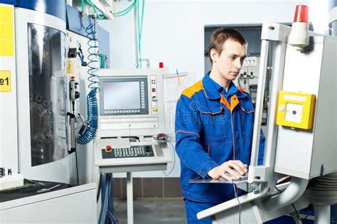 Worker Operating CNC Machine Center Stock Image Image Of Lathe Mechanician