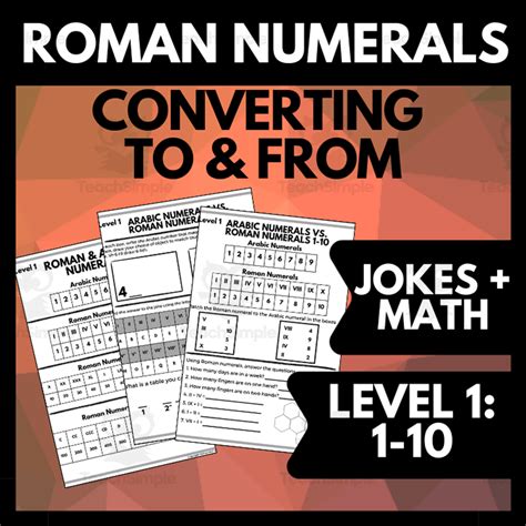roman numeral converting practice level 1 numerals 1 10 jokes and math