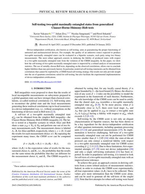 Pdf Self Testing Two Qubit Maximally Entangled States From Generalized Clauser Horne Shimony