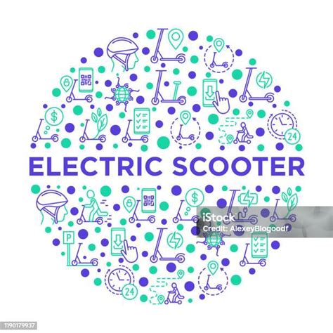 서클 얇은 라인 아이콘전기 스쿠터 개념 공유 서비스 모바일 앱 Qr 코드 주차 헬멧 에코 전송 포인터 현대 벡터 그림입니다 24