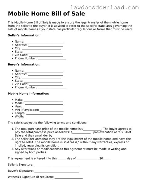 Free Mobile Home Bill Of Sale Forms Printable Template