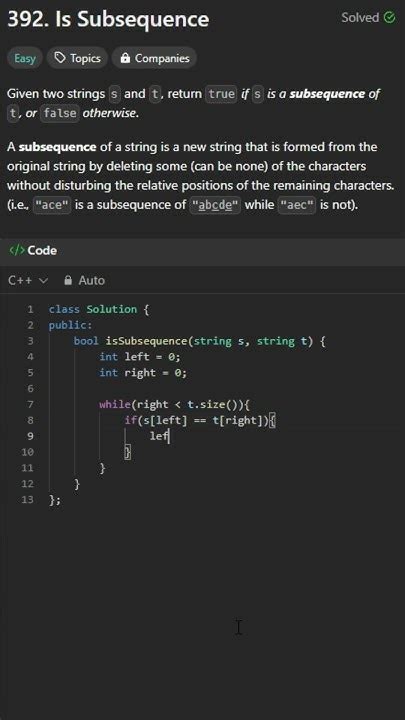 Leetcode 75 Day 11 Is Subsequence Coding Programming Code C Leetcode Youtube
