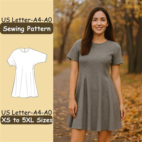 Short Sleeve Dress Pattern Flared Skirt Sewing Design Easy Beginner