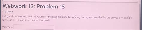 solved webwork 12 problem 15 1 ﻿point using disks or