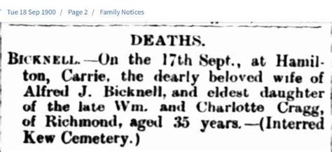 Caroline Emma Carrie” Cragg Bicknell 1865 1900 Find A Grave Memorial