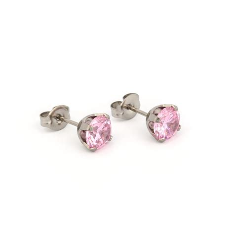 Sensitive Puff Pad Fashion 6mm Pink Prong Set Cubic Zirconia Sta