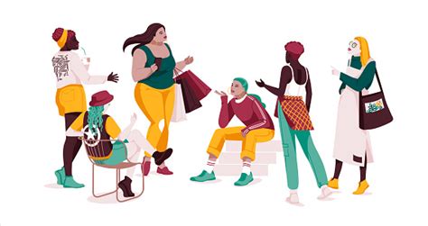 이야기하거나 말하는 다민족 사람들의 집합 연설 거품과 채팅 커플의 컬렉션 여성 모임 문자 간의 대화 흰색으로 격리된 플랫 벡터 일러스트레이션 일러스트레이션에 대한 스톡 벡터