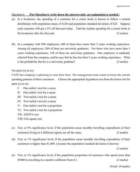 Solved Applied Statistics Question 6 For Question 6 Write Chegg Com