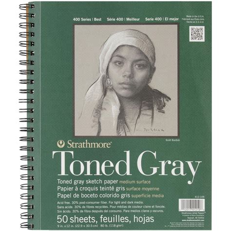 Strathmore Toned Sketch Spiral Paper Pad 9x12 Gray 50 Sheets Hsn