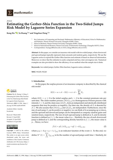 Pdf Estimating The Gerbershiu Function In The Two Sided Jumps Risk Model By Laguerre Series