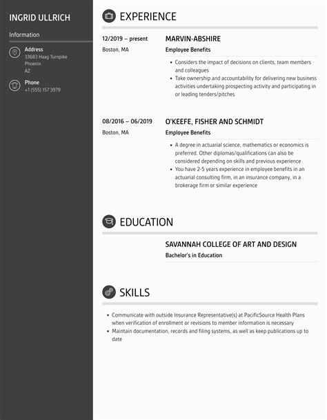 Employee Benefits Resume Samples Velvet Jobs