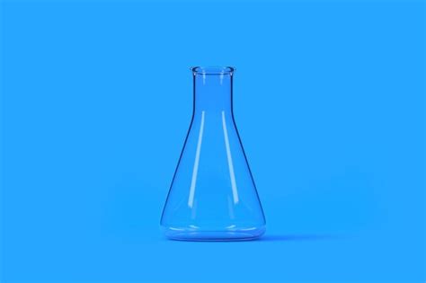 Premium Photo Empty Erlenmeyer Flask On Blue Background Chemistry Flask Laboratory Glassware