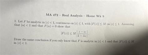 Solved 1 Let F Be Analytic In ∣z∣