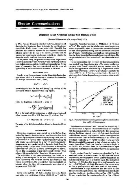 Pdf Dispersion In Non Newtonian Laminar Flow Through A Tube Dokumen