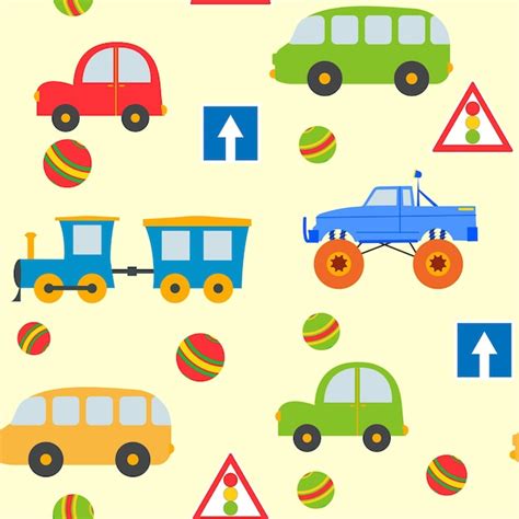 베이지색 배경 원활한 벡터 일러스트 레이 션에 어린이 자동차 프리미엄 벡터