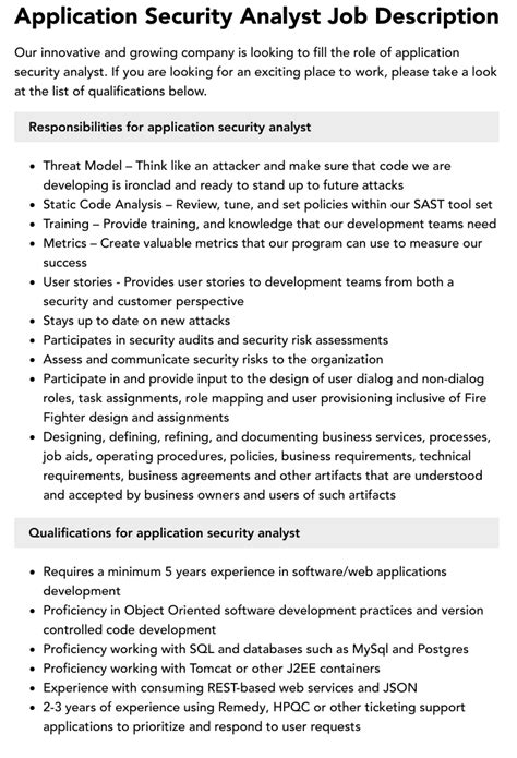 Application Security Analyst Job Description Velvet Jobs