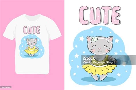귀여운 고양이 디자인 아이 들을 위한 티셔츠 그래픽 새끼 고양이 벡터 일러스트 레이 션 0명에 대한 스톡 벡터 아트 및 기타