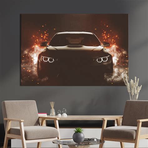 Настінний декор картина на полотні для інтерєру у спальню Темний автомобіль 51x34 см 105 1