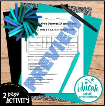 Decimal To Word Form Worksheet By Educate And Differentiate TPT
