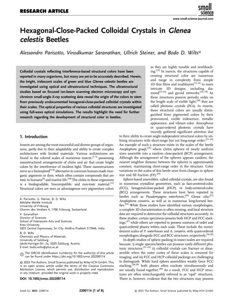 Pdf Hexagonal‐close‐packed Colloidal Crystals In Glenea Celestis Beetles