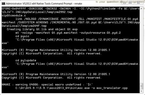 Python Pyqt Installation Warning Nmake Warning U4006 Stack Overflow