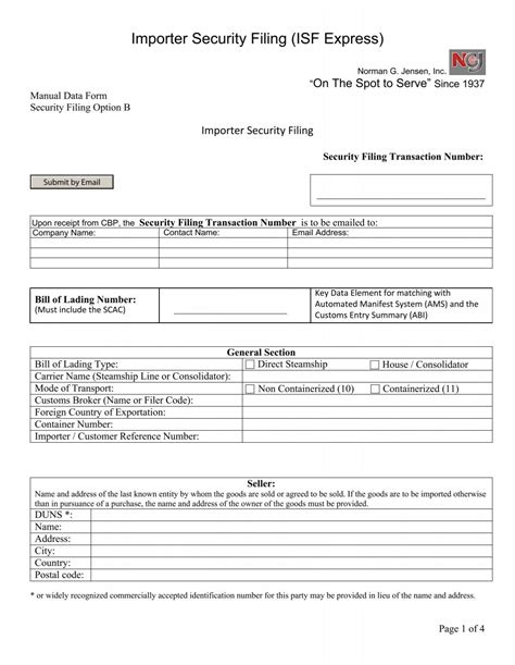 Importer Security Filing Isf Express Norman G Jensen