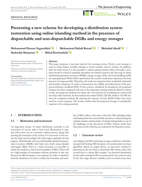Pdf Presenting A New Scheme For Developing A Distribution System Restoration Using Online