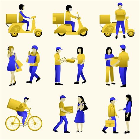 배달 서비스 직원 택배 프리미엄 벡터