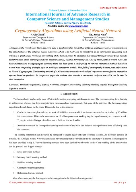 pdf cryptography algorithms using artificial neural network