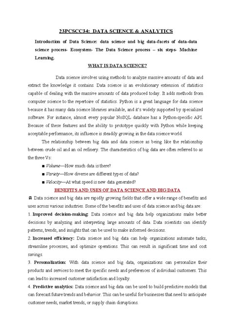Unit 1 Datascience Rfdfd 23pcscc34 Data Science And Analytics