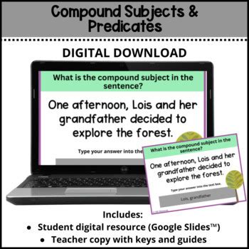 Compound Subjects And Predicates Digital And Printable Task Cards Google Slides