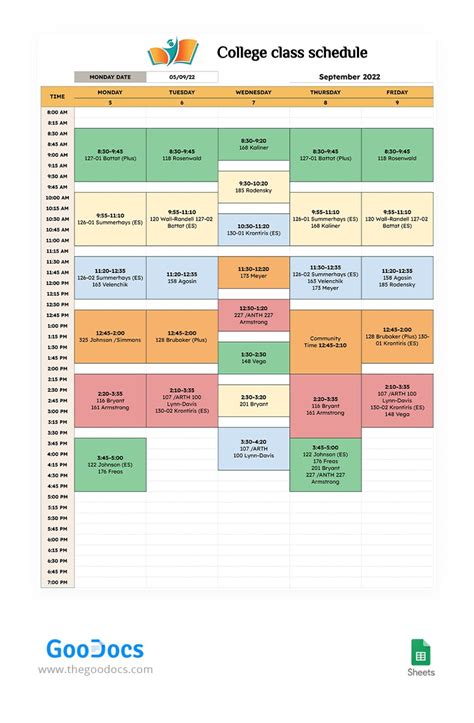 University Class Schedule Template