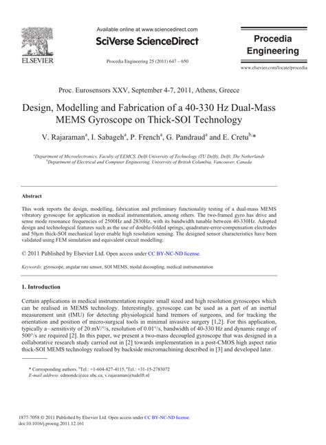 Pdf Design Modelling And Fabrication Of A 40 330hz Dual Mass Mems Gyroscope On Thick Soi