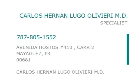 1336219849 npi number carlos hernan lugo olivieri m d mayaguez pr