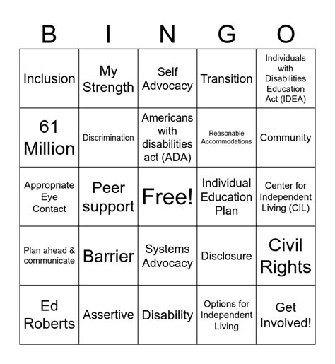 Disability Bingo Card