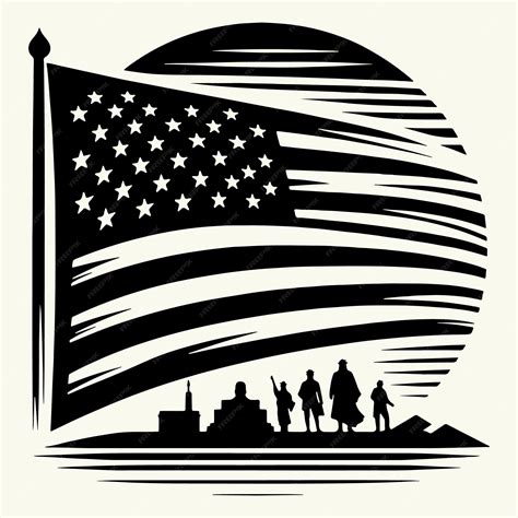 American Flag Line Art Vector Illustration Black Silhouette Premium Ai Generated Vector