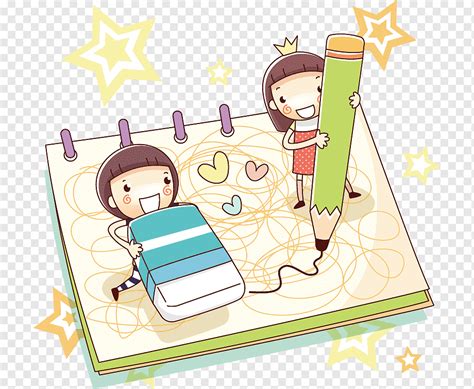 녹색 연필과 지우개를 들고 소녀 만화 연필 연설 풍선 그림 어린이의 창조적 인 일러스트 레이터 어린이 음식 텍스트 Png Pngwing